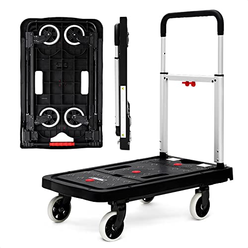 Platform Hand Truck Push Cart Dolly by Rotihomesys, Shopping Carts with Wheels, Moving Cart with Wheels Foldable, Utility Cart with 330LB Weight Capacity for Easy Storage and 360 Degree Swivel Wheels