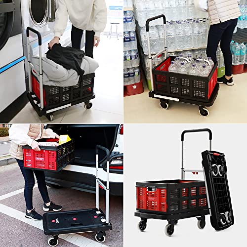 Platform Hand Truck Push Cart Dolly by Rotihomesys, Shopping Carts with Wheels, Moving Cart with Wheels Foldable, Utility Cart with 330LB Weight Capacity for Easy Storage and 360 Degree Swivel Wheels