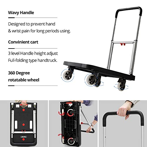 Platform Hand Truck Push Cart Dolly by Rotihomesys, Shopping Carts with Wheels, Moving Cart with Wheels Foldable, Utility Cart with 330LB Weight Capacity for Easy Storage and 360 Degree Swivel Wheels