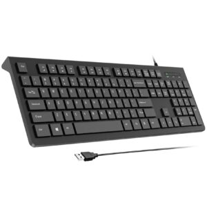 computer keyboard wired, plug play usb , low profile chiclet keys, large number pad, caps indicators, foldable stands, spill-resistant, anti-wear letters for windows mac pc laptop, full size