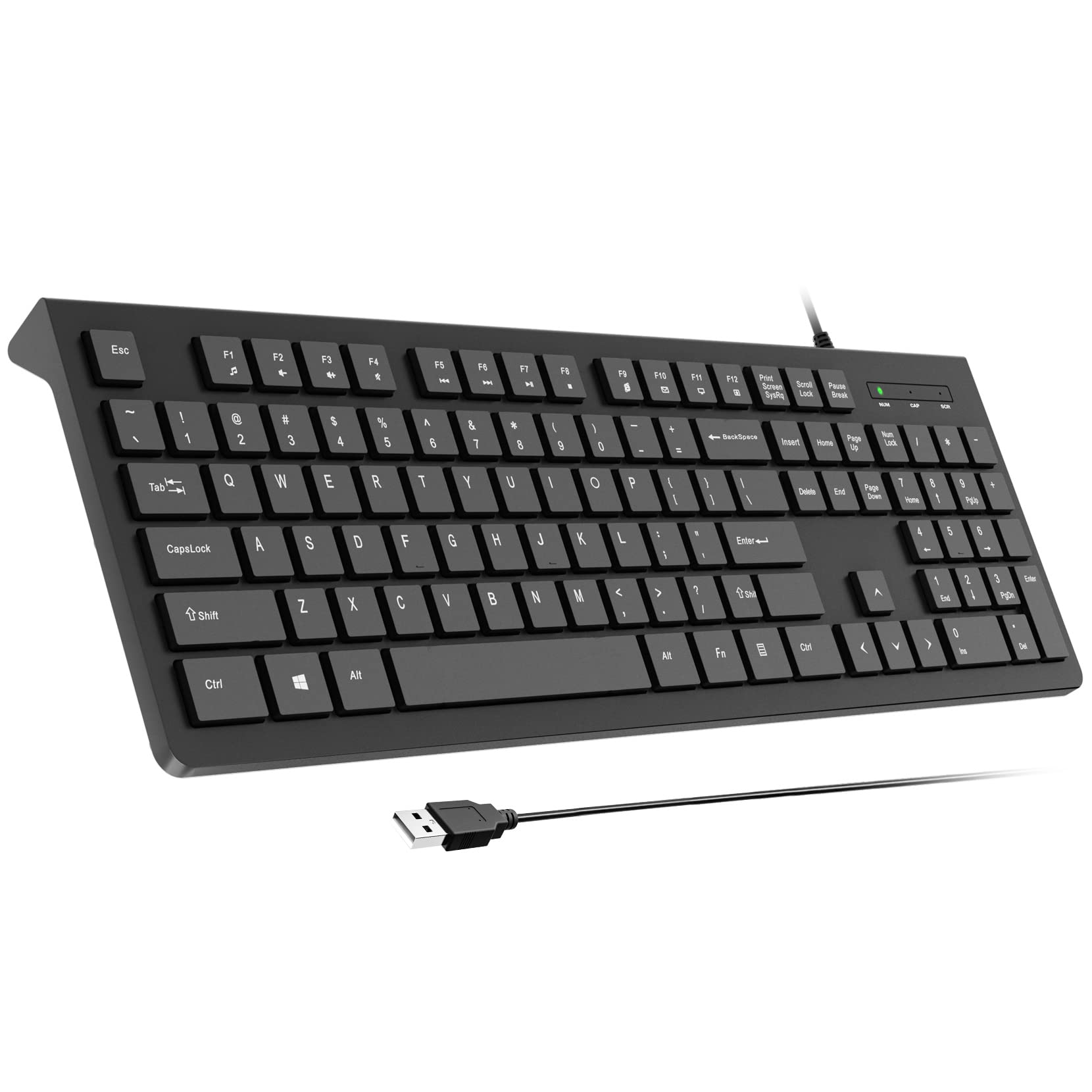 Computer Keyboard Wired, Plug Play USB , Low Profile Chiclet Keys, Large Number Pad, Caps Indicators, Foldable Stands, Spill-Resistant, Anti-Wear Letters for Windows Mac PC Laptop, Full Size