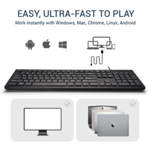 Computer Keyboard Wired, Plug Play USB , Low Profile Chiclet Keys, Large Number Pad, Caps Indicators, Foldable Stands, Spill-Resistant, Anti-Wear Letters for Windows Mac PC Laptop, Full Size