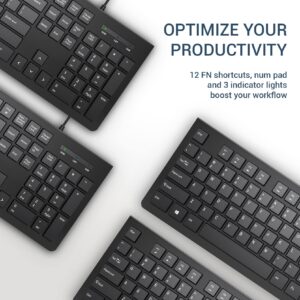 Computer Keyboard Wired, Plug Play USB , Low Profile Chiclet Keys, Large Number Pad, Caps Indicators, Foldable Stands, Spill-Resistant, Anti-Wear Letters for Windows Mac PC Laptop, Full Size