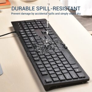 Computer Keyboard Wired, Plug Play USB , Low Profile Chiclet Keys, Large Number Pad, Caps Indicators, Foldable Stands, Spill-Resistant, Anti-Wear Letters for Windows Mac PC Laptop, Full Size