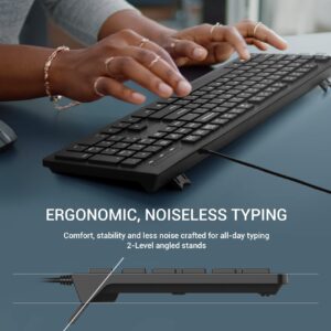 Computer Keyboard Wired, Plug Play USB , Low Profile Chiclet Keys, Large Number Pad, Caps Indicators, Foldable Stands, Spill-Resistant, Anti-Wear Letters for Windows Mac PC Laptop, Full Size