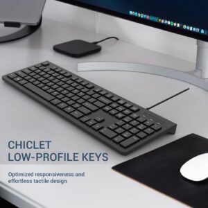 Computer Keyboard Wired, Plug Play USB , Low Profile Chiclet Keys, Large Number Pad, Caps Indicators, Foldable Stands, Spill-Resistant, Anti-Wear Letters for Windows Mac PC Laptop, Full Size