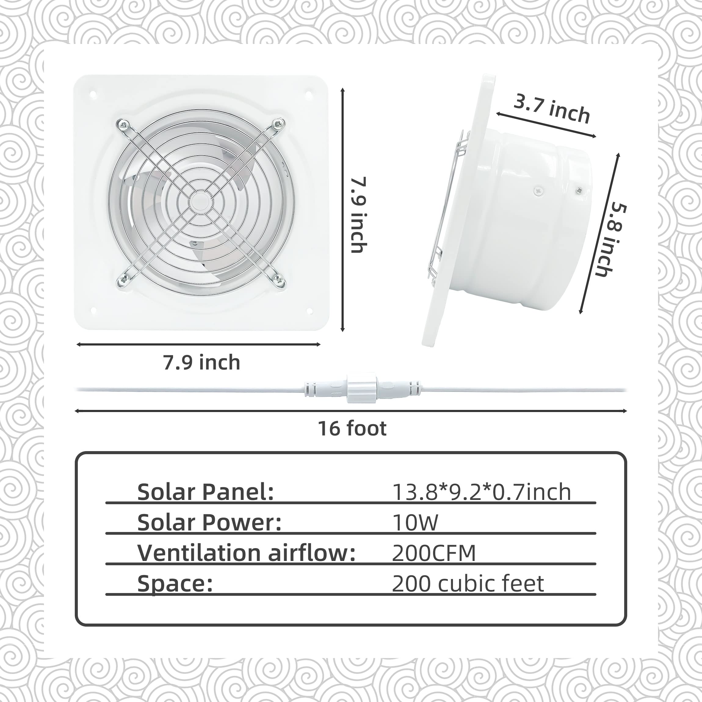 SoulVolve Solar Panel Exhaust Fan, Ventilation Extractor with Anti-backflow Check Valve Chain Switch,10W 16Ft Cable for Greenhouses, Pet Houses, Small Chicken Coops, Sheds, Window Exhaust