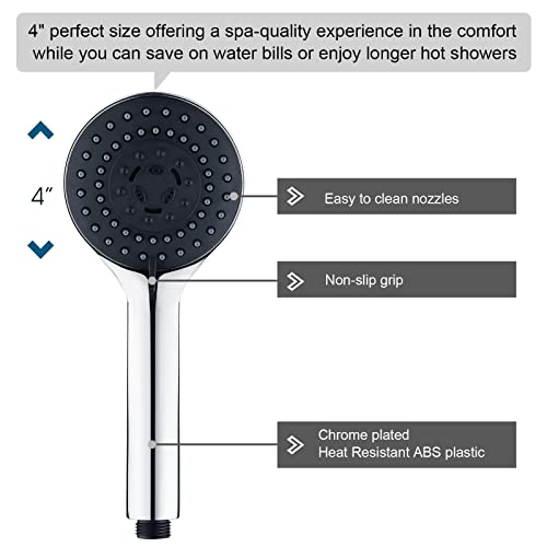 BRIGHT SHOWERS 5 Spray Settings Handheld Shower Head Kit, High Pressure Handheld Rain Shower with 60 Inch Long Stainless Steel Shower Hose and Adjustable Wall Bracket, Chrome