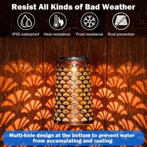 Hanging Solar Lanterns Outdoor Waterproof - 2 Pack Metal LED Decorative Lights with 2 Modes Warm Cool White for Landscape, Courtyard, Camping, Garden, Tabletop, Backyard