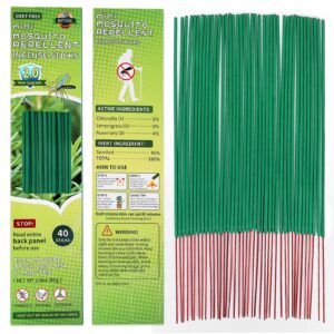 Mosquito Repellent Incense Stick Outdoor 100% Natural 40 Pcs Mosquito Sticks with Natural Lemongrass and Rosemary Oil Non Toxic and DEET Free Made with Plant Based Ingredients