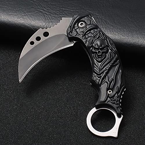 NA Pocket Knife for Men,Folding Knife Blade with Titanium Plated, Fishing Hiking Survival Knife,Outdoor Camping Knives for Men (Black Death)