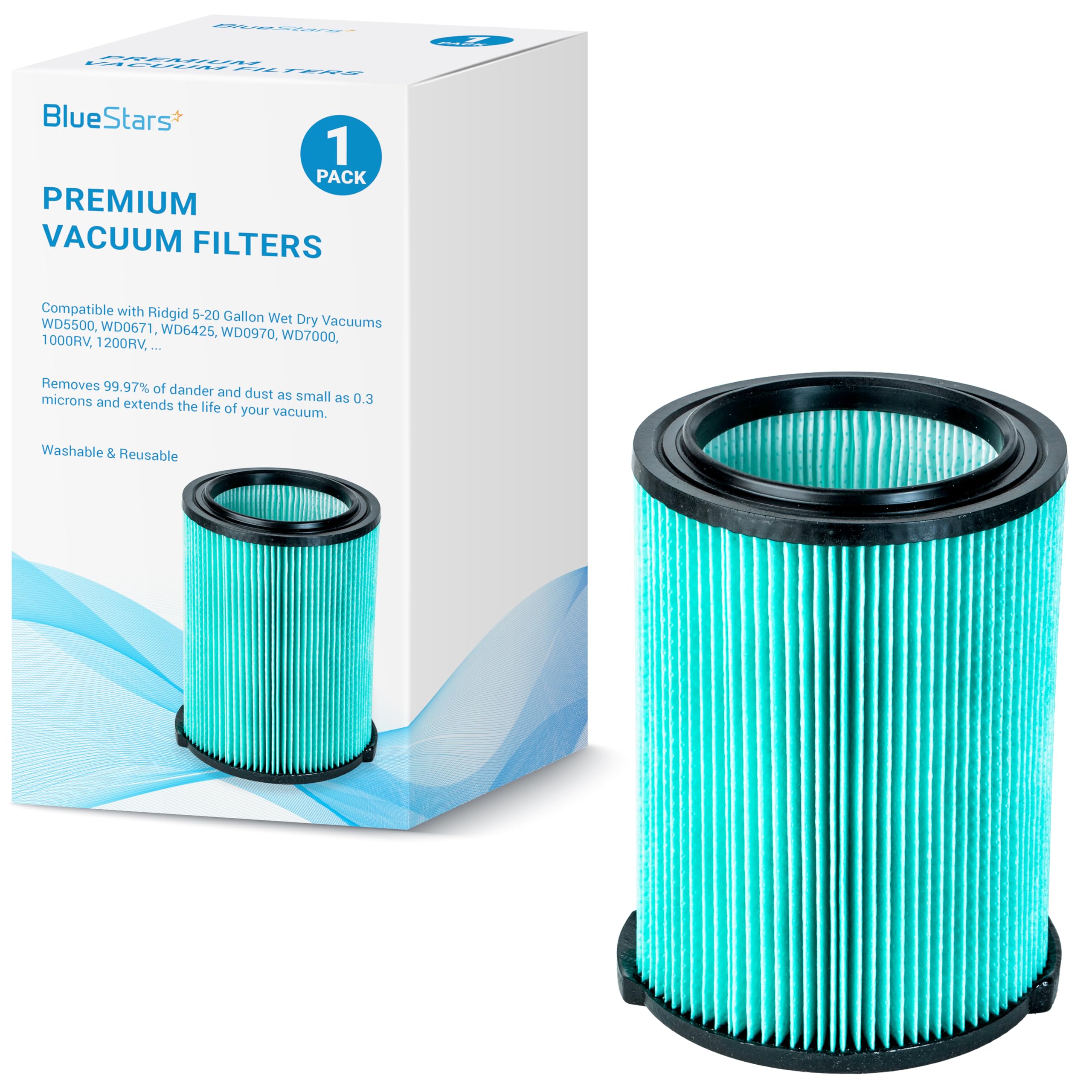 BlueStars 97457 VF6000 5-Layer Pleated HEPA Replacement Filter for Ridgid 5-20 Gallon Wet Dry Vac Vacuums WD5500 WD0671 WD6425 WD7000 WD1280 WD1851 WD1680 WD1956 RV2400A 1400RV RV2600B