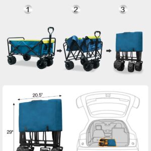 Beach Cart with Big Wheels for Sand, Ribitek Outdoor Folding Camping Grocery Portable Utility Cart, Heavy Duty 300 Lbs Capacity Collapsible All Terrain Sports Wagon with Adjustable Handle for Camping