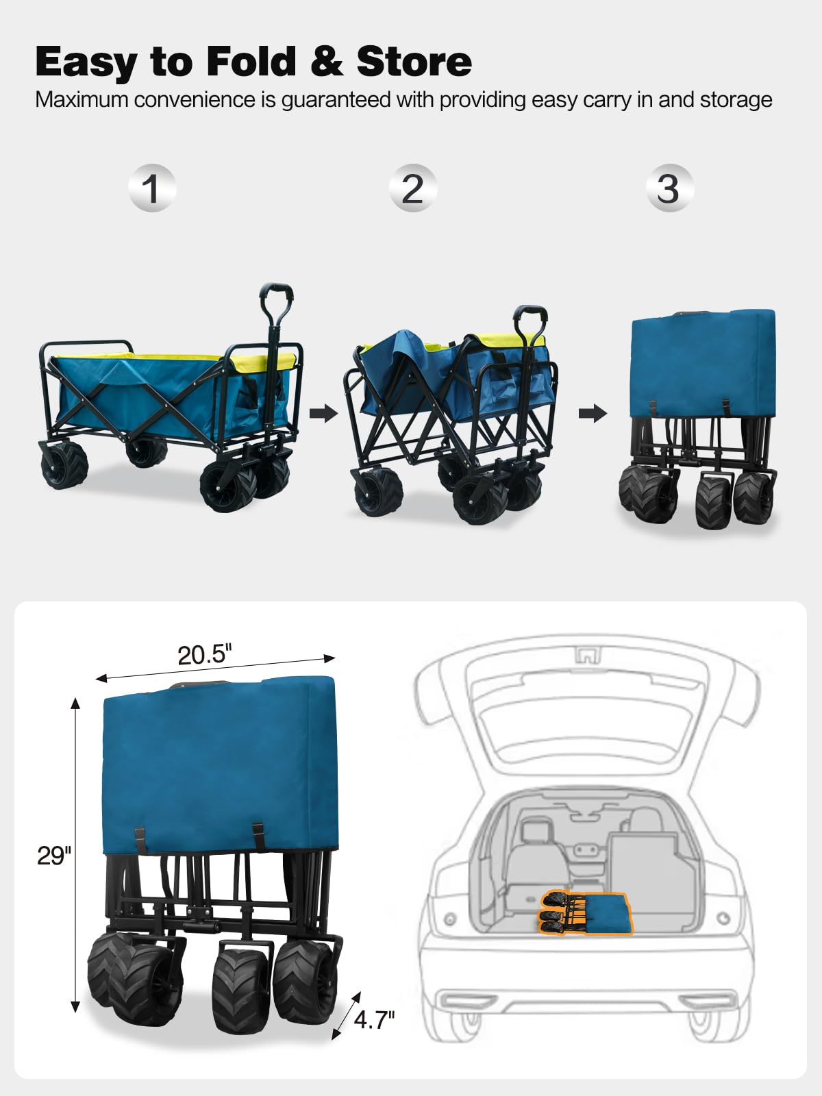 Beach Cart with Big Wheels for Sand, Ribitek Outdoor Folding Camping Grocery Portable Utility Cart, Heavy Duty 300 Lbs Capacity Collapsible All Terrain Sports Wagon with Adjustable Handle for Camping