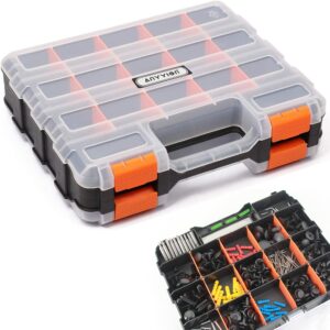 anyyion small parts organizer, 34-compartments double side parts organizer with removable dividers for hardware, screws, bolts, nails, beads, jewelry & more by stalwart