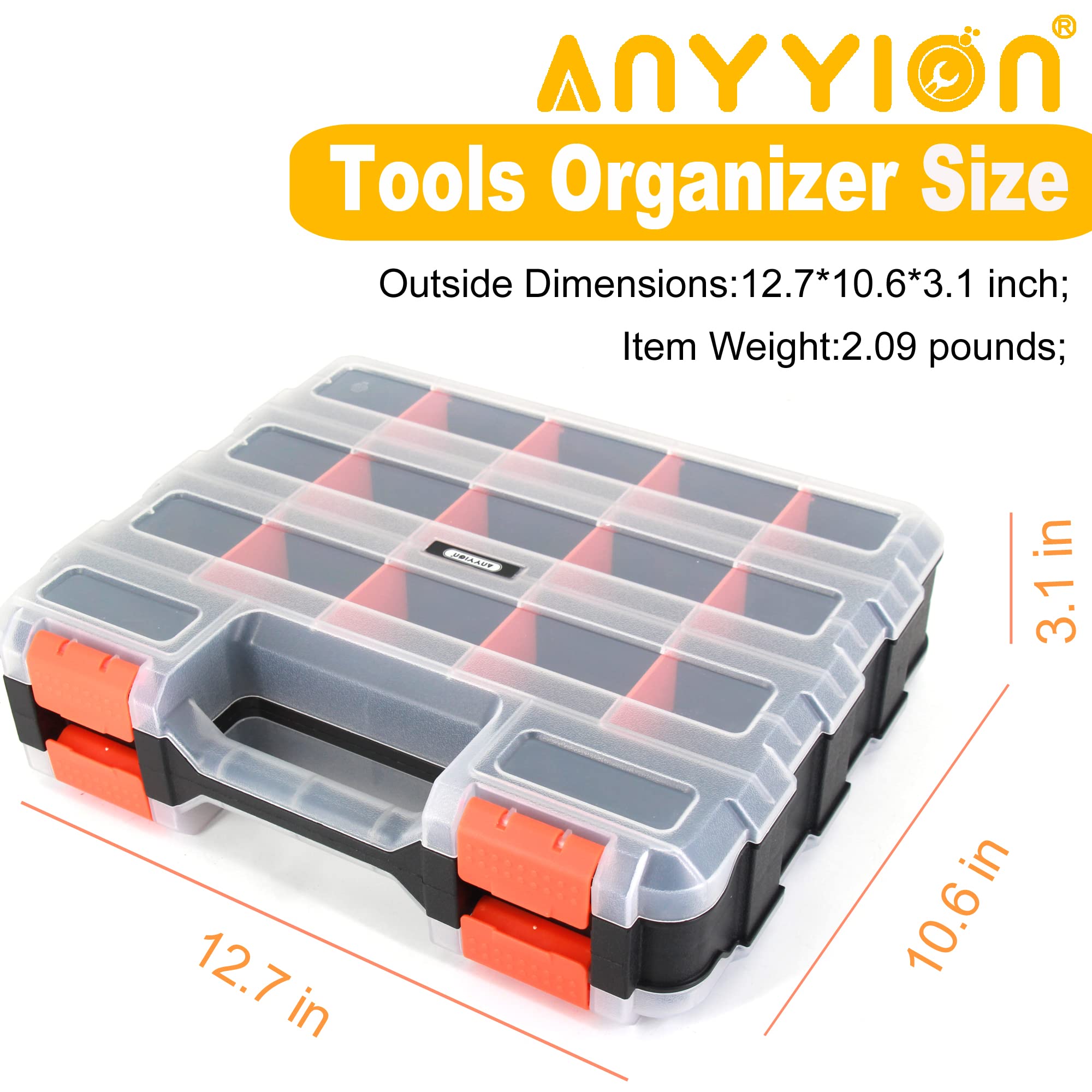 Anyyion Small Parts Organizer, 34-Compartments Double Side parts organizer with Removable Dividers for Hardware, Screws, Bolts, Nails, Beads, Jewelry & More by Stalwart