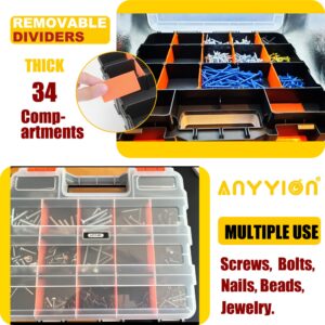 Anyyion Small Parts Organizer, 34-Compartments Double Side parts organizer with Removable Dividers for Hardware, Screws, Bolts, Nails, Beads, Jewelry & More by Stalwart