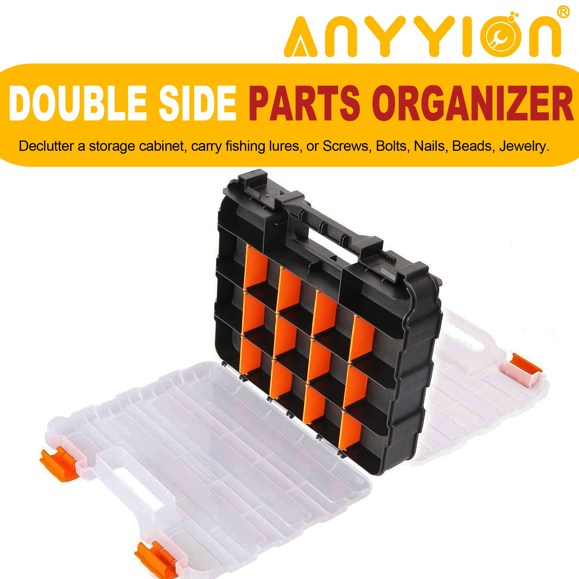 Anyyion Small Parts Organizer, 34-Compartments Double Side parts organizer with Removable Dividers for Hardware, Screws, Bolts, Nails, Beads, Jewelry & More by Stalwart