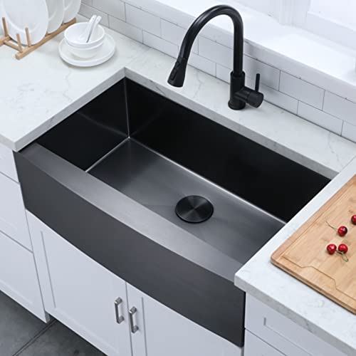 VESLA HOME 33 inch Black Farmhouse Sink,Stainless Steel Single Bowl Farmhouse Kitchen Sink,Apron Front Farm Sink with Dish Grid and Drain