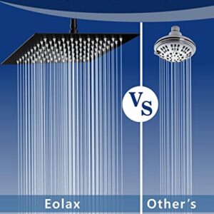 12'' Rain Shower Head with 11'' Adjustable Extension Arm - Eolax Large Rainfall Showerhead Solve Low Water Pressure and Flow - Bathroom Square Shower Heads Made of 304 Stainless Steel - Black