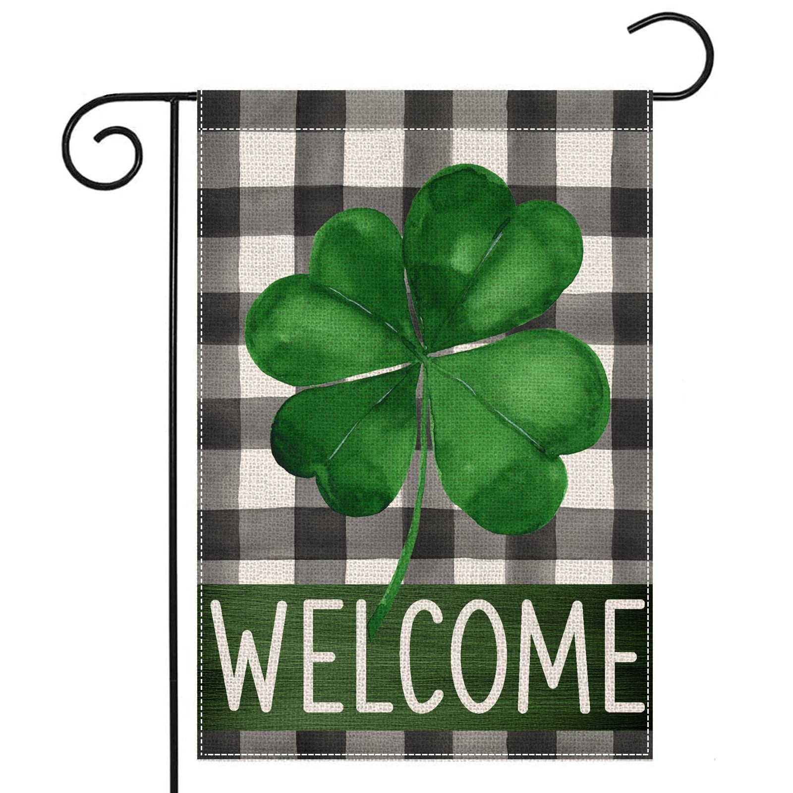 EKOREST St Patrick's Day Garden Flag 12x18 Inch Vertical Double Sided Buffalo Plaid St. Patricks Welcome Shamrock Small Yard Flag for Farmhouse Holiday Spring Outside Outdoor Decoration