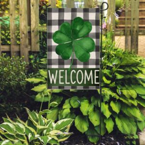 EKOREST St Patrick's Day Garden Flag 12x18 Inch Vertical Double Sided Buffalo Plaid St. Patricks Welcome Shamrock Small Yard Flag for Farmhouse Holiday Spring Outside Outdoor Decoration