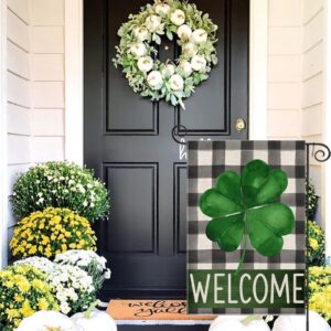 EKOREST St Patrick's Day Garden Flag 12x18 Inch Vertical Double Sided Buffalo Plaid St. Patricks Welcome Shamrock Small Yard Flag for Farmhouse Holiday Spring Outside Outdoor Decoration