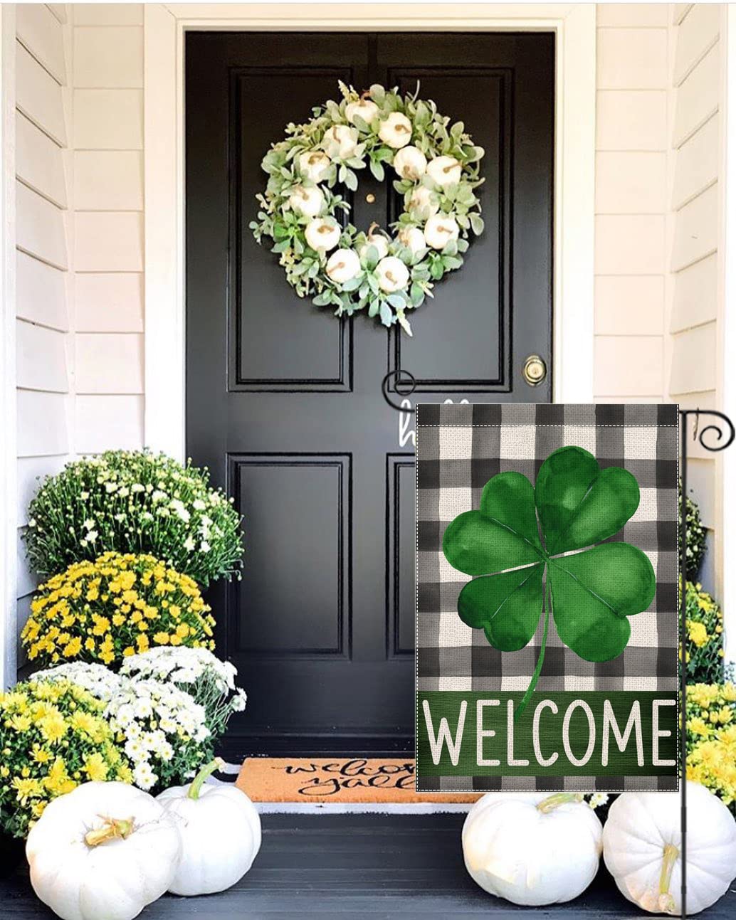 EKOREST St Patrick's Day Garden Flag 12x18 Inch Vertical Double Sided Buffalo Plaid St. Patricks Welcome Shamrock Small Yard Flag for Farmhouse Holiday Spring Outside Outdoor Decoration