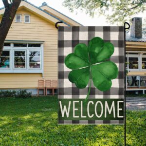 EKOREST St Patrick's Day Garden Flag 12x18 Inch Vertical Double Sided Buffalo Plaid St. Patricks Welcome Shamrock Small Yard Flag for Farmhouse Holiday Spring Outside Outdoor Decoration