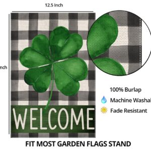 EKOREST St Patrick's Day Garden Flag 12x18 Inch Vertical Double Sided Buffalo Plaid St. Patricks Welcome Shamrock Small Yard Flag for Farmhouse Holiday Spring Outside Outdoor Decoration