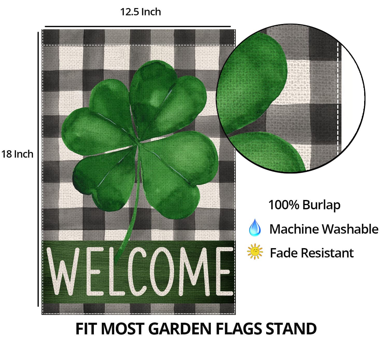 EKOREST St Patrick's Day Garden Flag 12x18 Inch Vertical Double Sided Buffalo Plaid St. Patricks Welcome Shamrock Small Yard Flag for Farmhouse Holiday Spring Outside Outdoor Decoration