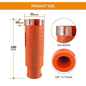 BGTEC Diamond Core Drill Bit,35mm 1-3/8" Granite Laser Welded Hole Saw with 5/8-11 Thread for Marble Concrete with Vacuum Brazed Outside and Inside Protection