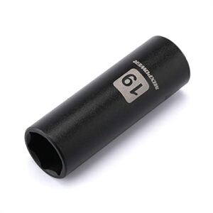 mixpower 1/2-inch drive deep impact socket, 19mm, cr-v, metric, 6 point, deep