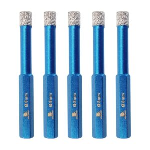 dry diamond drill bit set,brschnitt 5pcs 5/16 inch (8mm) diamond hole saw core drill bit for porcelain tile ceramic stone granite marble,hex shank dry drilling diamond core drill bit kit