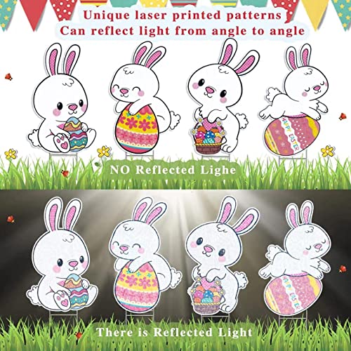 Easter Yard Signs,4Pcs Reflective Large Outdoor Easter Bunnies Decorations and Egg Hunt Decor, Spring Front Yard Sign,Lawn Decoration for Easter Party.