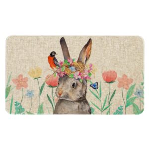 roszwtit spring summer door mat 30 x 17 inch floral bunny doormat indoor outdoor entrance floor mat non slip spring easter decor rubber mats