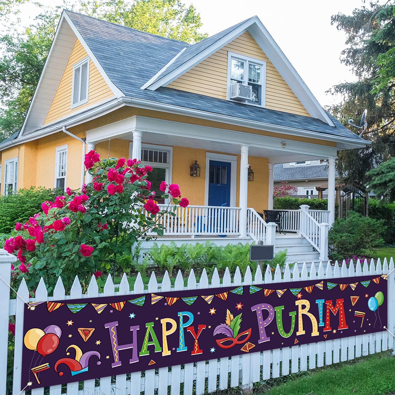 Large Happy Purim Banner for Fence Yard Garage Purim Decor Jewish Purim Decoration and Supplies for Home