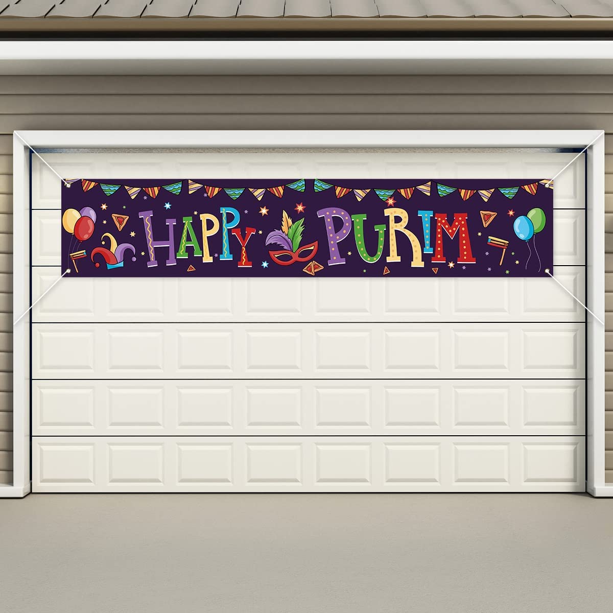 Large Happy Purim Banner for Fence Yard Garage Purim Decor Jewish Purim Decoration and Supplies for Home