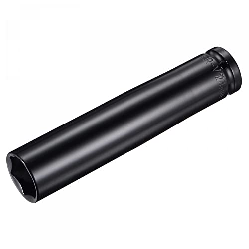 uxcell 1/2" Drive by 24mm Deep Impact Socket, Heat-Treated CR-V Steel 6" Length, 6-Point Metric Sizes