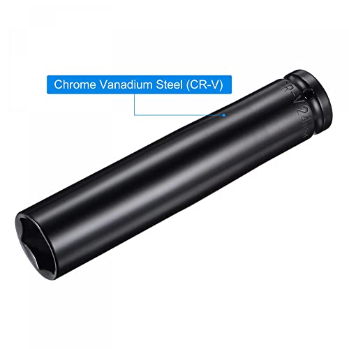 uxcell 1/2" Drive by 24mm Deep Impact Socket, Heat-Treated CR-V Steel 6" Length, 6-Point Metric Sizes