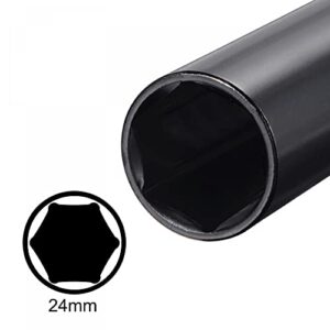 uxcell 1/2" Drive by 24mm Deep Impact Socket, Heat-Treated CR-V Steel 6" Length, 6-Point Metric Sizes