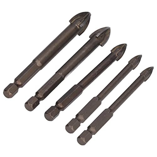 Walfront 5Pcs Masonry Drill Bits Set Carbide Hex Shank Cross Spear Head Drills Bits Concrete Hole Opener for Universal Metal Plastic Tile Cement Drilling Tool, Hole Saw