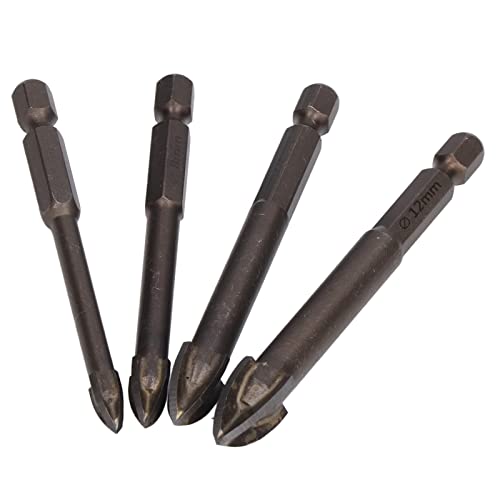 Walfront 5Pcs Masonry Drill Bits Set Carbide Hex Shank Cross Spear Head Drills Bits Concrete Hole Opener for Universal Metal Plastic Tile Cement Drilling Tool, Hole Saw