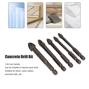 Walfront 5Pcs Masonry Drill Bits Set Carbide Hex Shank Cross Spear Head Drills Bits Concrete Hole Opener for Universal Metal Plastic Tile Cement Drilling Tool, Hole Saw