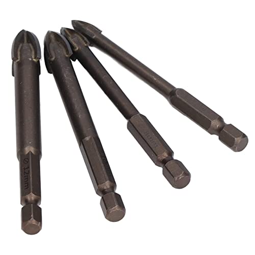 Walfront 5Pcs Masonry Drill Bits Set Carbide Hex Shank Cross Spear Head Drills Bits Concrete Hole Opener for Universal Metal Plastic Tile Cement Drilling Tool, Hole Saw