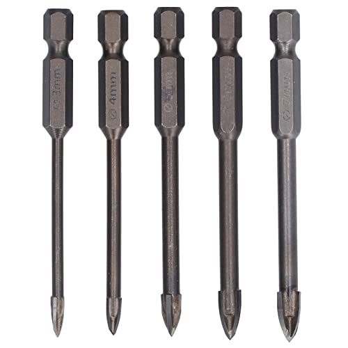 Walfront 5Pcs Masonry Drill Bits Set Carbide 1/4in Hex Shank Cross Spear Head Drills Bits Concrete Hole Opener for Metal Plastic Tile Cement Drilling Tool 3 4 5 6 7mm, Hole Saw