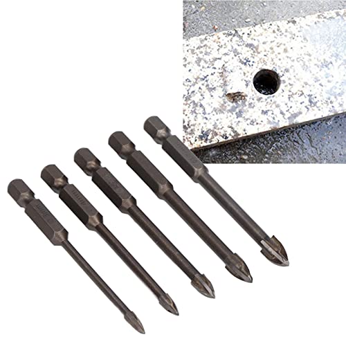 Walfront 5Pcs Masonry Drill Bits Set Carbide 1/4in Hex Shank Cross Spear Head Drills Bits Concrete Hole Opener for Metal Plastic Tile Cement Drilling Tool 3 4 5 6 7mm, Hole Saw