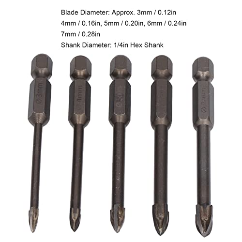 Walfront 5Pcs Masonry Drill Bits Set Carbide 1/4in Hex Shank Cross Spear Head Drills Bits Concrete Hole Opener for Metal Plastic Tile Cement Drilling Tool 3 4 5 6 7mm, Hole Saw