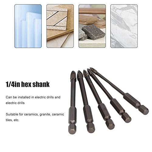 Walfront 5Pcs Masonry Drill Bits Set Carbide 1/4in Hex Shank Cross Spear Head Drills Bits Concrete Hole Opener for Metal Plastic Tile Cement Drilling Tool 3 4 5 6 7mm, Hole Saw