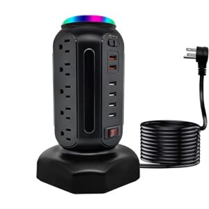 tower surge protector power strip, extension cord with multiple outlets, 15 outlets 6 usb ports, charging station with surge protection, such as laptops, phones, tablets, tv, printers, smartwatch.